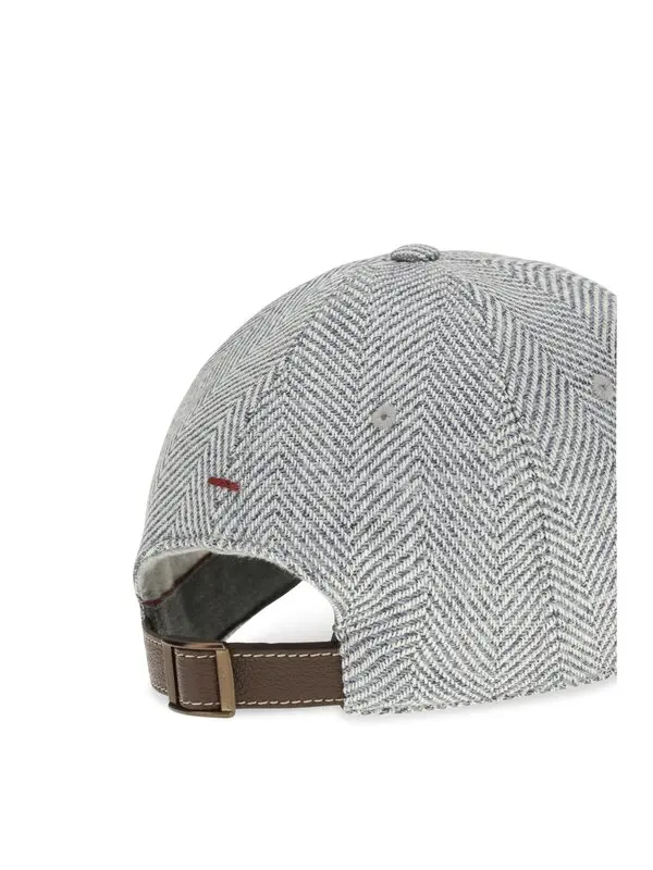 Brunello Cucinelli Alpaca, Wool And Silk Chevron Baseball Hat With Logo