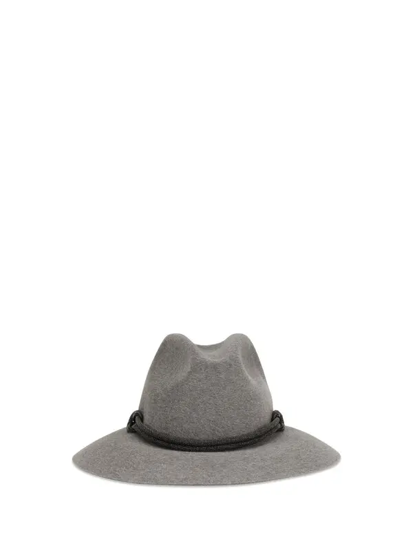 Brunello Cucinelli Felt Fedora Hat With Leather Band - Gray