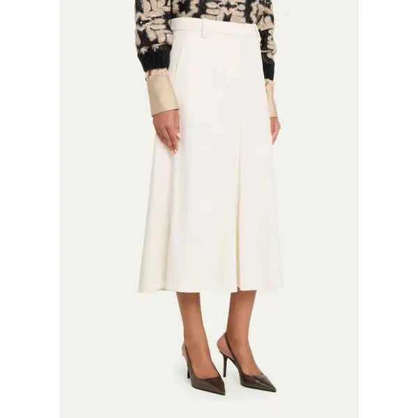 Brunello Cucinelli Couture Wool Gabardine A-line Midi Skirt