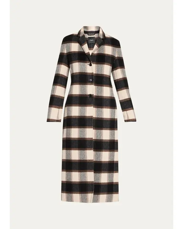 Theory Plaid Virgin Wool-blend Long Coat