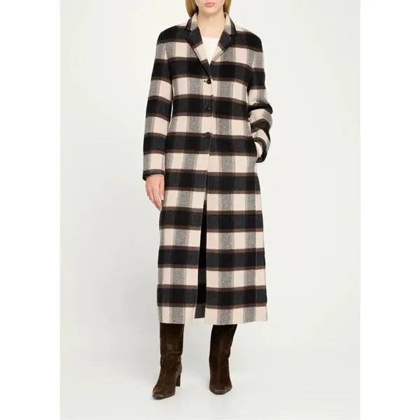 Theory Plaid Virgin Wool-blend Long Coat