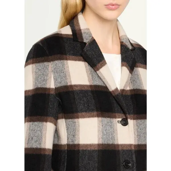 Theory Plaid Virgin Wool-blend Long Coat