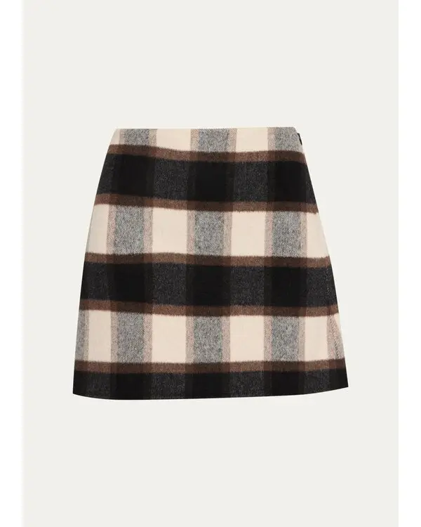 Theory Wool Plaid Mini Skirt - Brown Multi