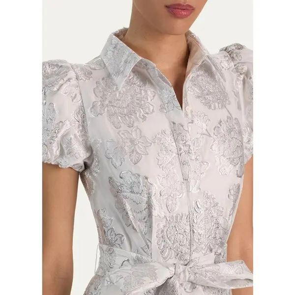 Alice + Olivia Henrietta Belted Metallic Jacquard Gown