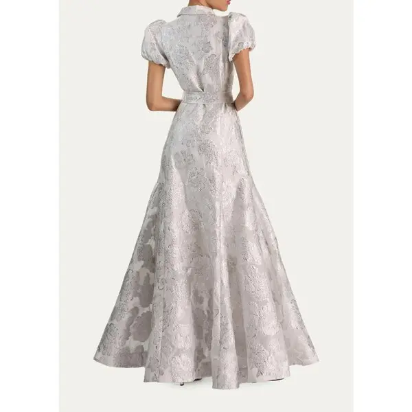 Alice + Olivia Henrietta Belted Metallic Jacquard Gown