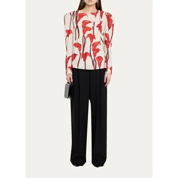 Carolina Herrera Cala Lily Crepe Draped-sleeve Blouse