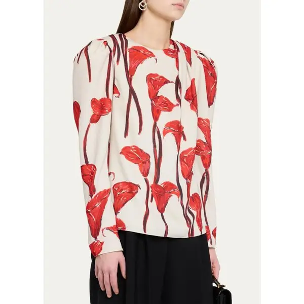 Carolina Herrera Cala Lily Crepe Draped-sleeve Blouse