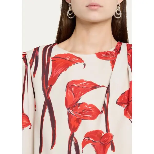 Carolina Herrera Cala Lily Crepe Draped-sleeve Blouse