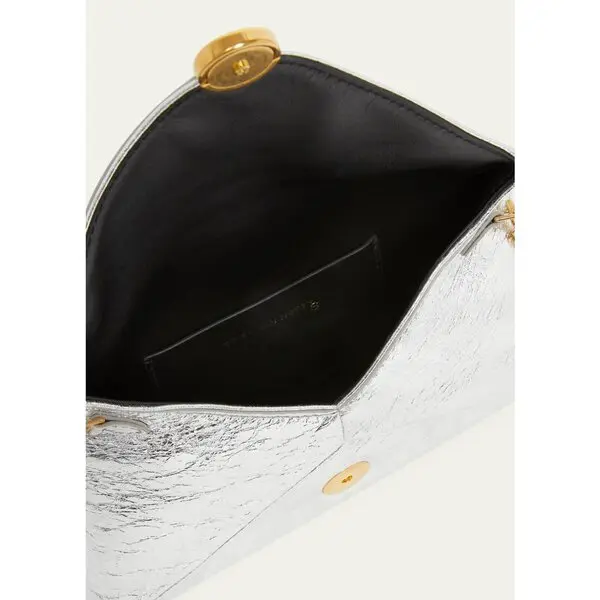 Dries Van Noten Metallic Leather Envelope Clutch Bag - Silver