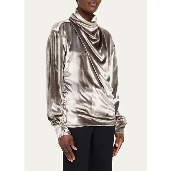 Prabal Gurung Draped Wrap-neck Velvet Long-sleeve Blouse