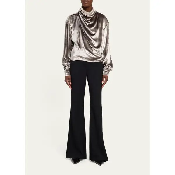 Prabal Gurung Draped Wrap-neck Velvet Long-sleeve Blouse
