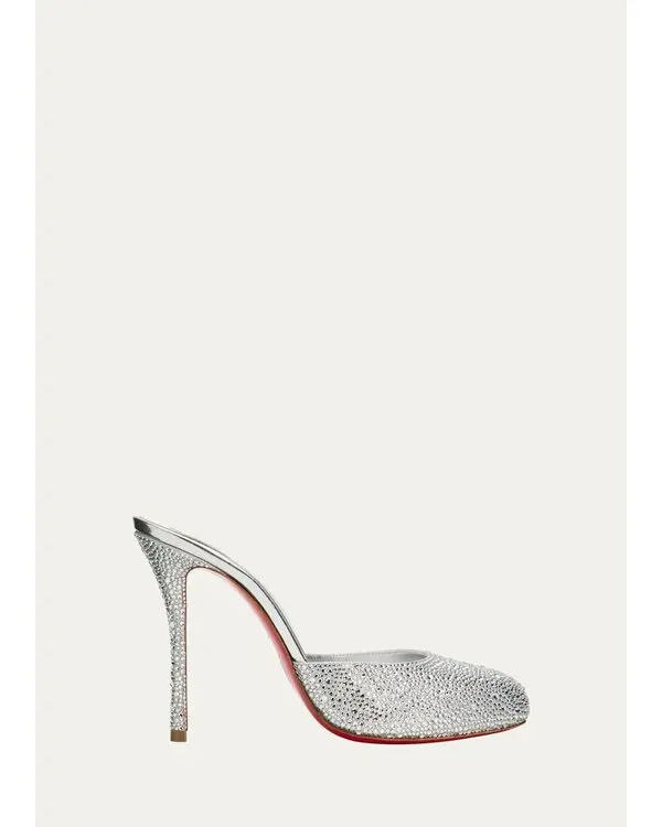 CHRISTIAN LOUBOUTIN Dolly Strass Metallic Leather Mules - Silver