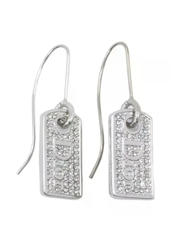 Dior 20th Century Brass Strass Logo Plate Fish Hook Wires Earrings Costume Earrings - Silver