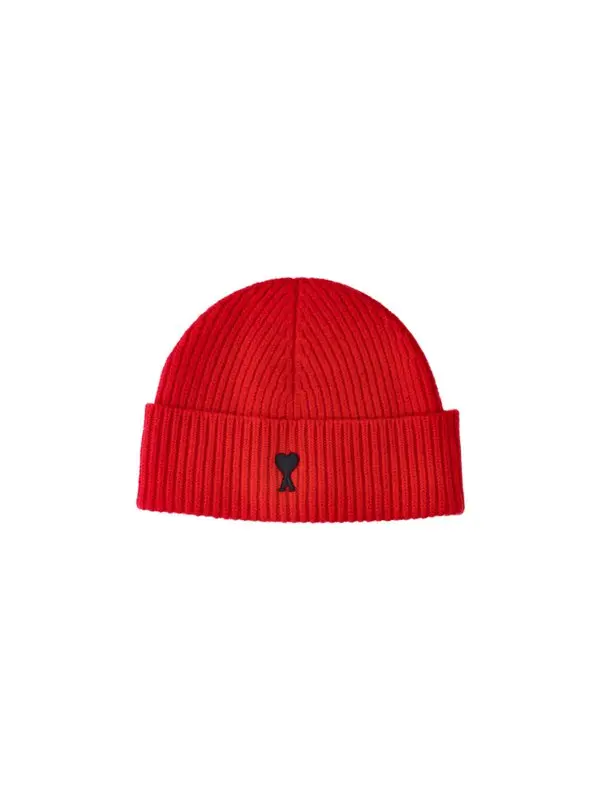 AMI Paris Logo-style Knit Beanie Hat - Red