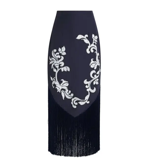 ALEMAIS Dillion Fringe Skirt - Navy