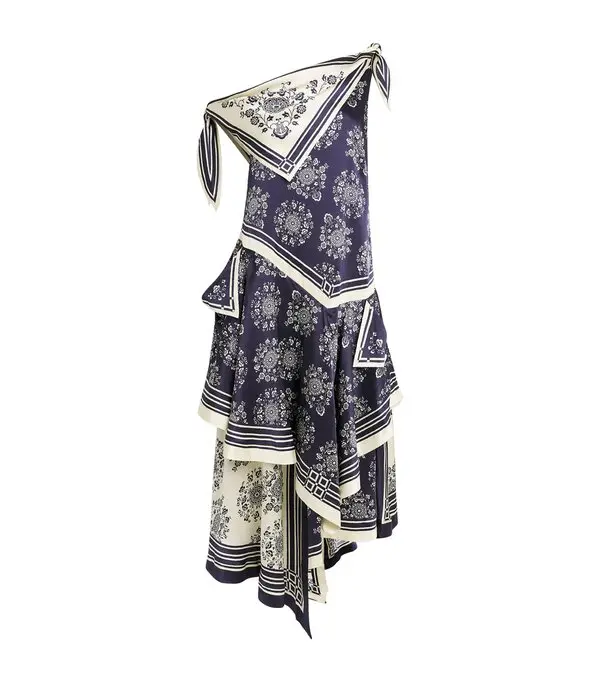 ALEMAIS Silk Banderra Scarf Maxi Dress - Navy
