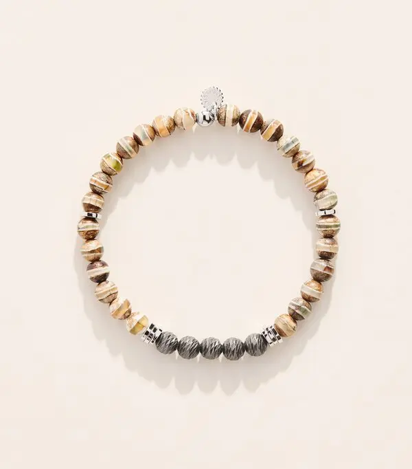 Tateossian Sterling Silver And Agate Stonehenge Graffiato Bracelet - Brown