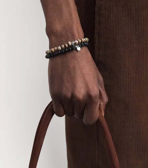 Tateossian Sterling Silver And Agate Stonehenge Graffiato Bracelet
