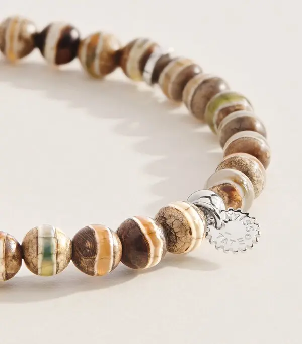 Tateossian Sterling Silver And Agate Stonehenge Graffiato Bracelet