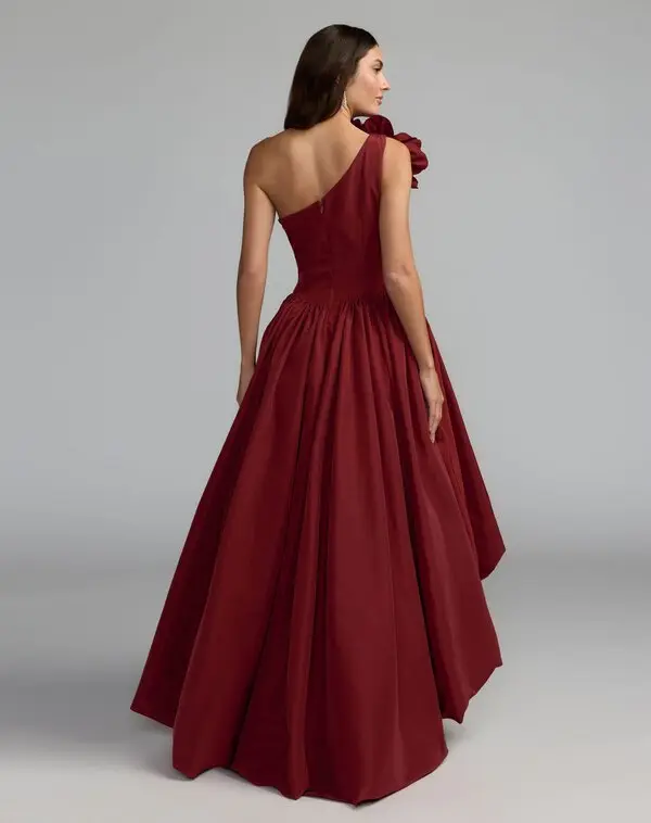 Mac Duggal One Shoulder High Low Gown With 3d Flower