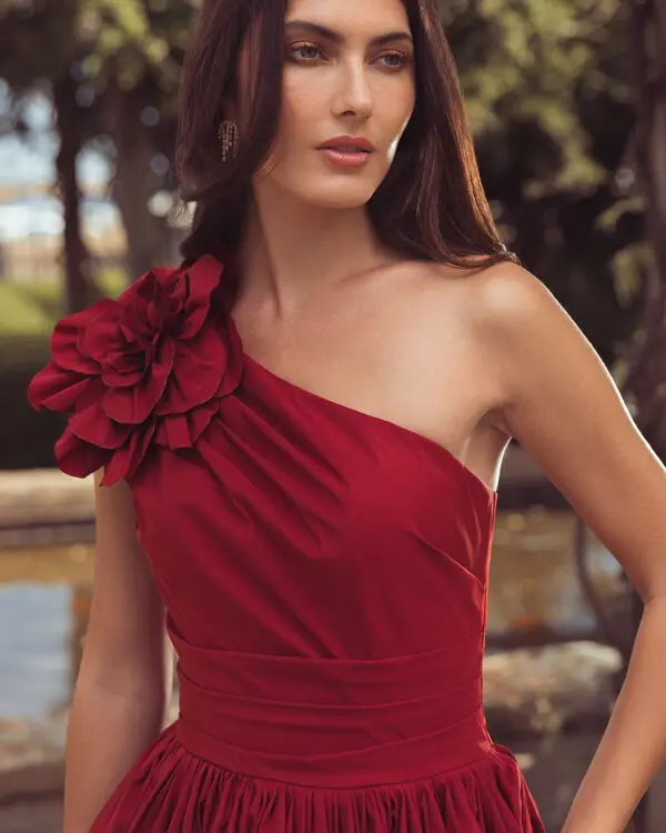 Mac Duggal One Shoulder High Low Gown With 3d Flower