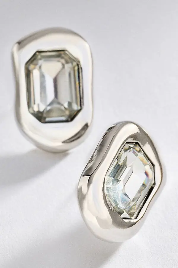 Anthropologie Bezel Gem Post Earrgs - Silver