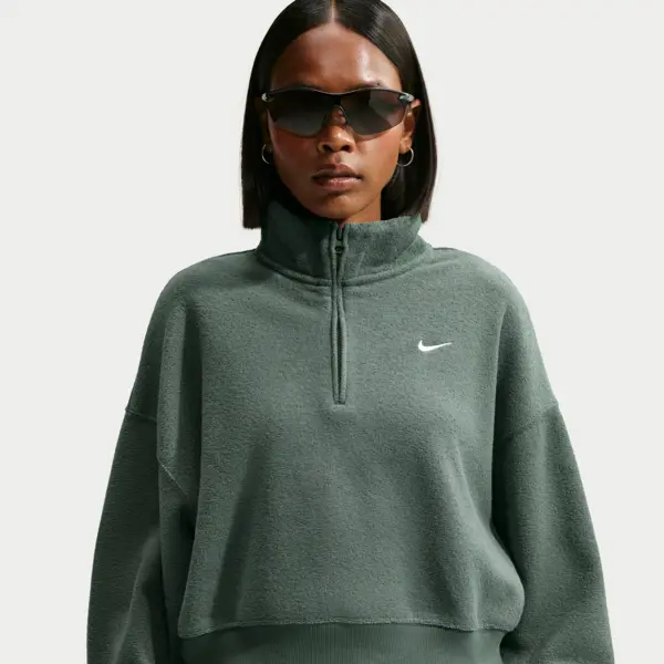 Nike Studio Fleece Plush Oversized 1/4-zip Cropped Top - Green