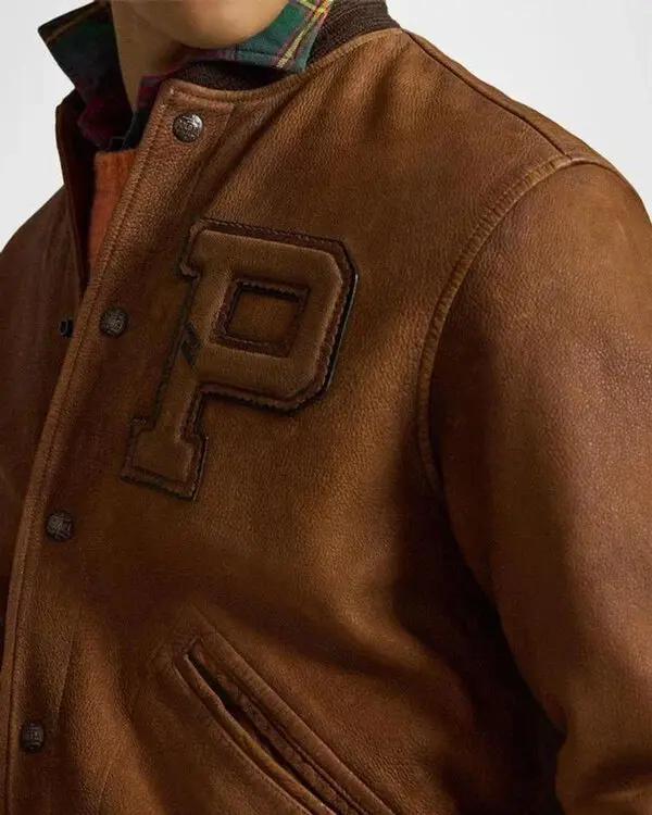 Polo Ralph Lauren Leather Letterman Jacket - Saddle