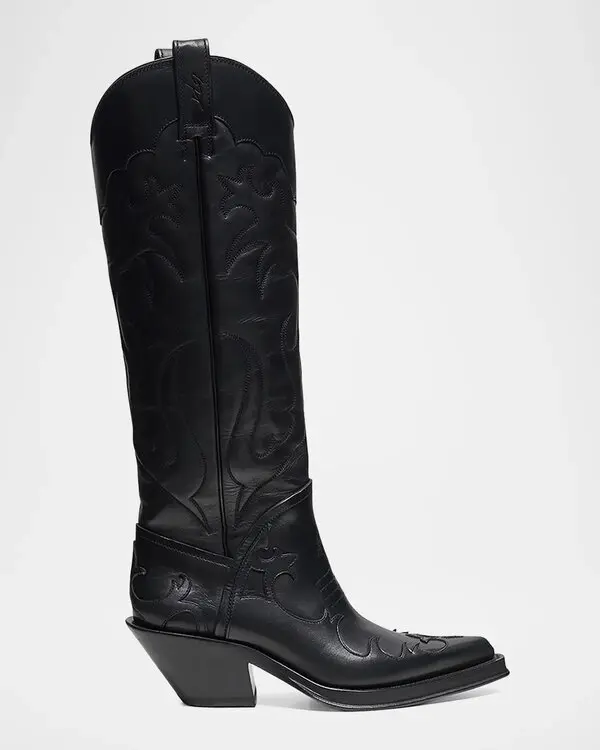 Gabriela Hearst Capitana Embroidered Leather Knee-high Cowboy Boots - Black