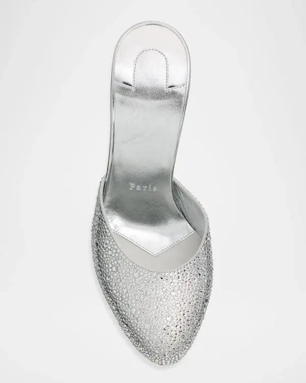 CHRISTIAN LOUBOUTIN 100mm Dolly Strass Metallic Leather Mules - Silver