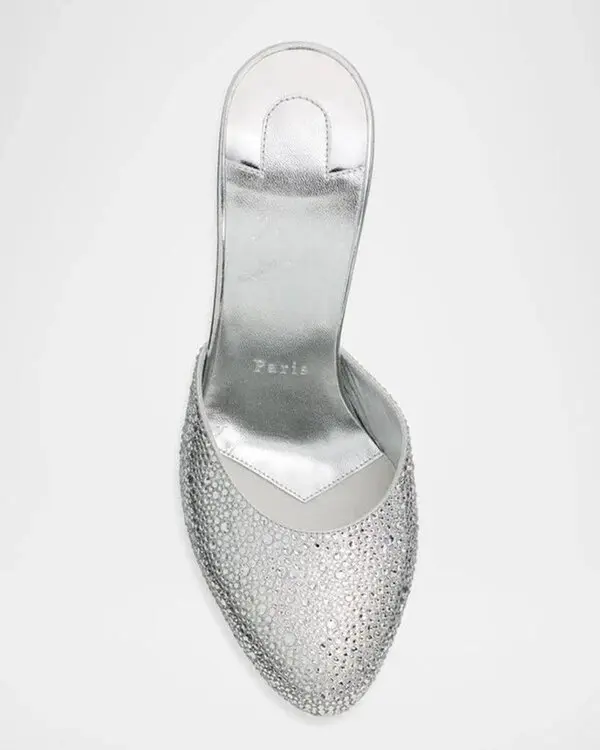 CHRISTIAN LOUBOUTIN 100mm Dolly Strass Metallic Leather Mules - Silver