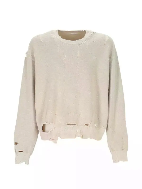 KURO Distressed-finish Cotton Sweater - Neutrals