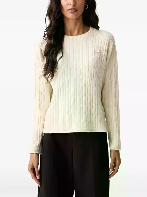 Dkny Cable-knit Logo-patch Sweater - Neutrals