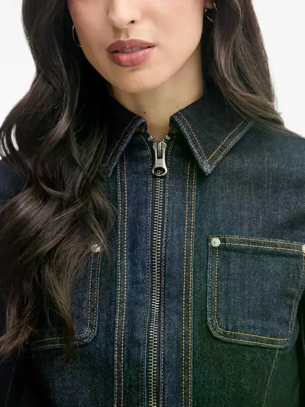 BENETTON Cropped Zip-up Denim Jacket