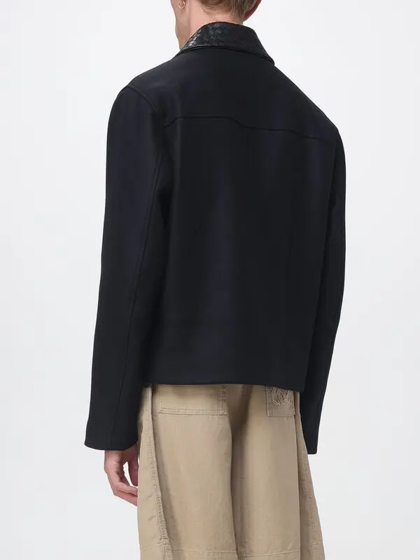 Bottega Veneta Single-breasted Short Wool Coat With Leather Collar