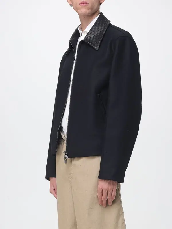 Bottega Veneta Single-breasted Short Wool Coat With Leather Collar