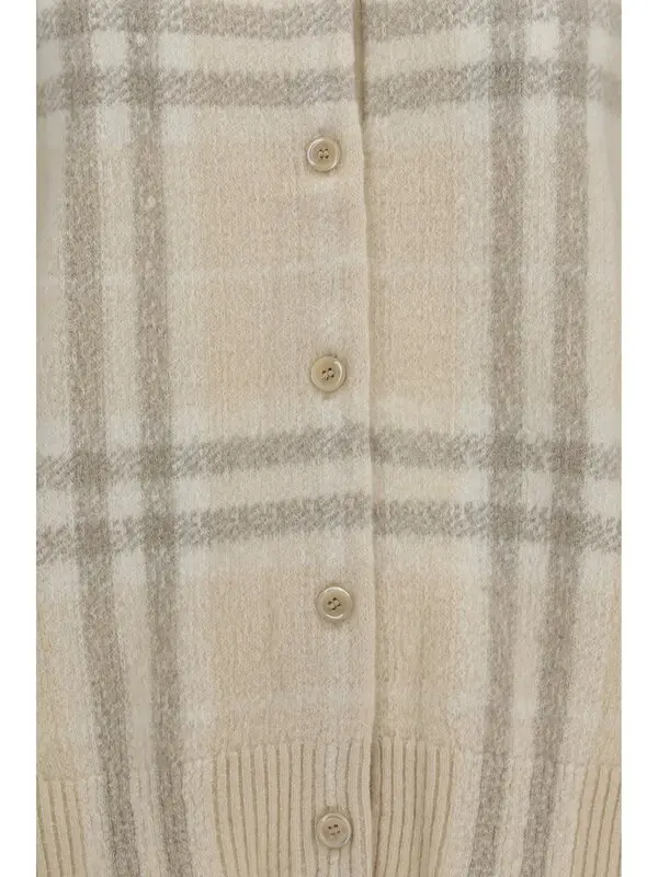 Burberry Check Cashmere Cardigan - Cream