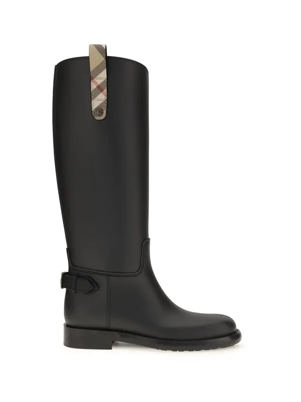 Burberry Cavalier Check Detail Knee-high Boots - Black