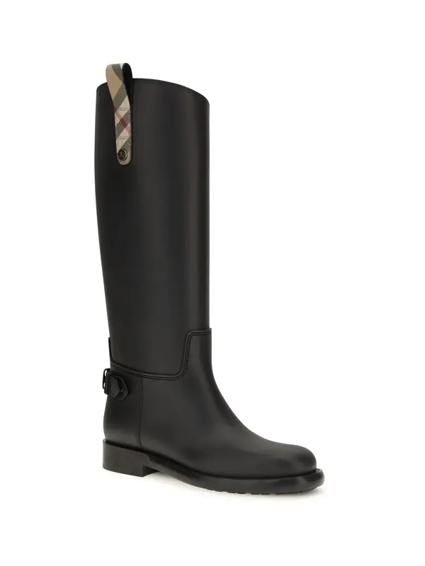Burberry Cavalier Check Detail Knee-high Boots - Black