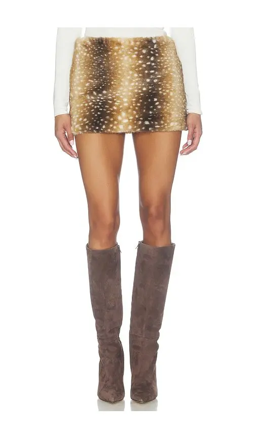 Superdown Eloise Faux Fur Mini Skirt In Brown - Deer