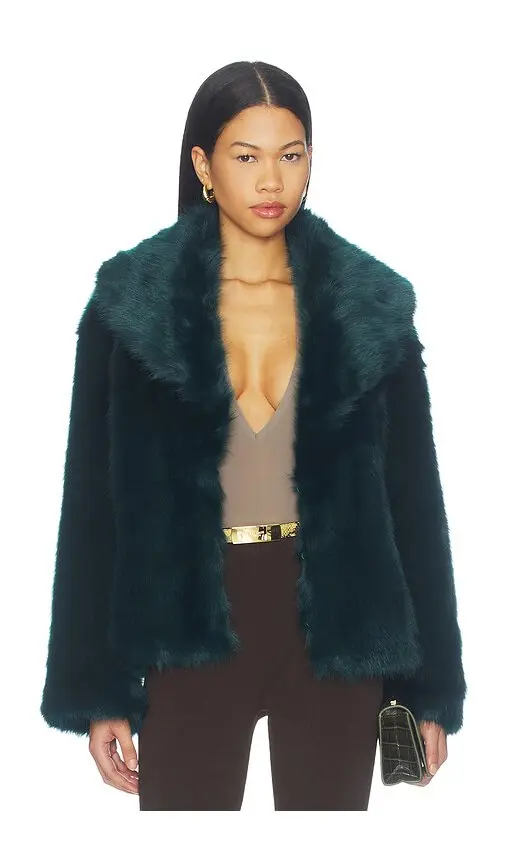 Retrofete Olsen Faux Fur Jacket In Green - Sarcelle