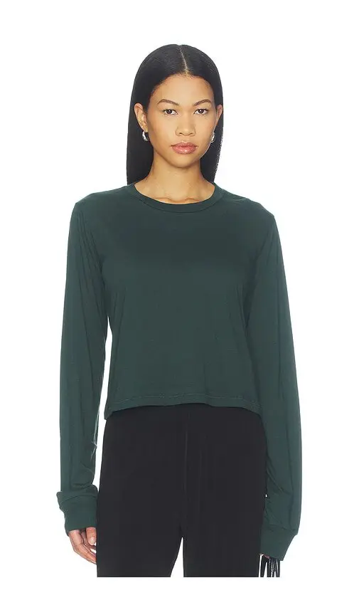 Eterne Cotton Long Sleeve Boxy Tee In Green - Forest