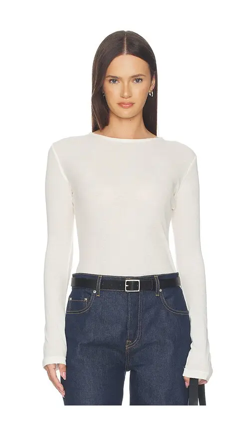 GRLFRND Sheer Crew Neck Tee In Cream