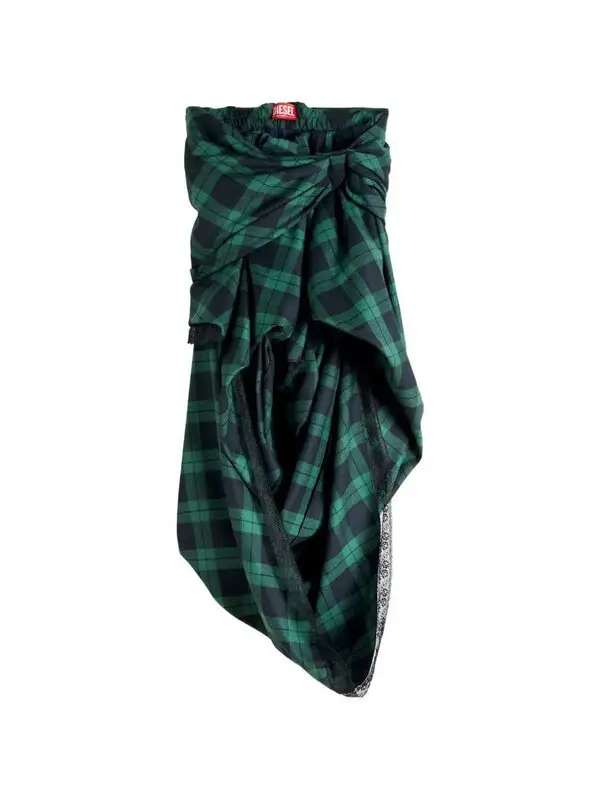 DIESEL® Tartan Midi Skirt With Lace Trim - Multi