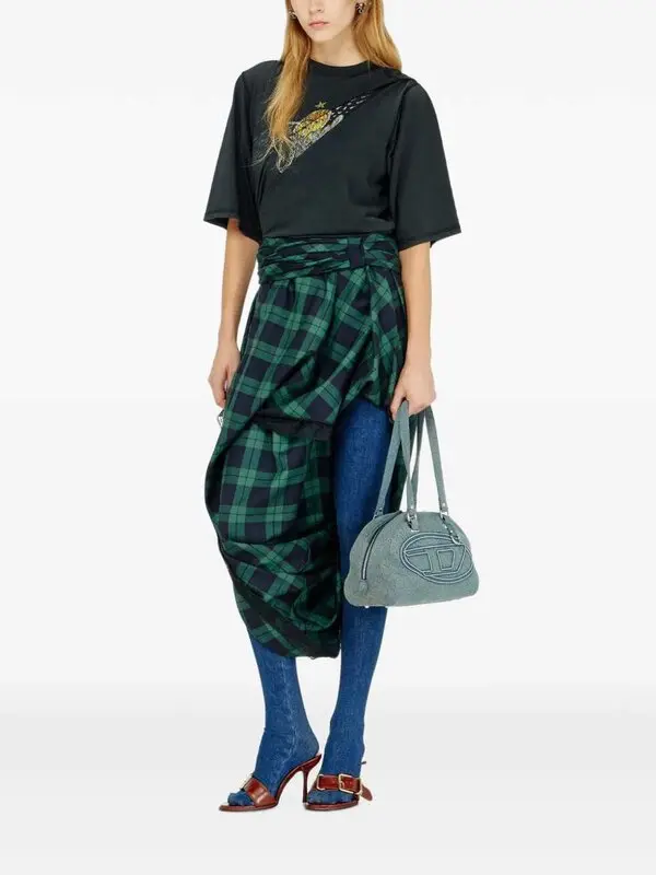DIESEL® Tartan Midi Skirt With Lace Trim