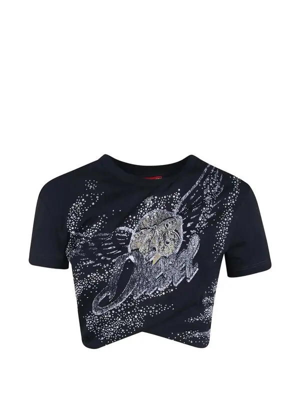 DIESEL® Double-layer Jersey T-shirt With Ruffles - Black
