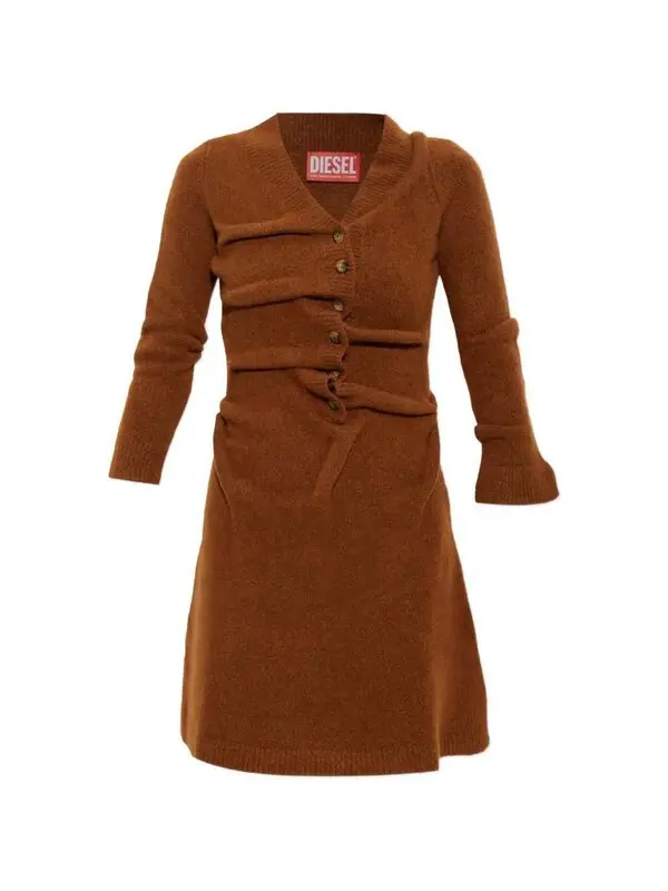 DIESEL® Cardigan-style Dress In Crinkled Boiled Wool