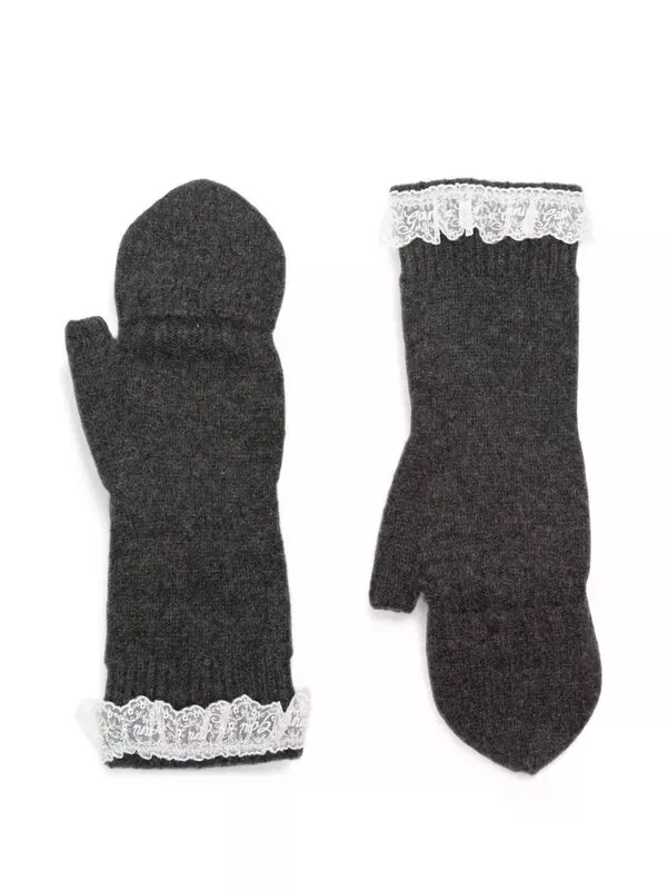 GANNI Lace-trim Knitted Mittens - Grey