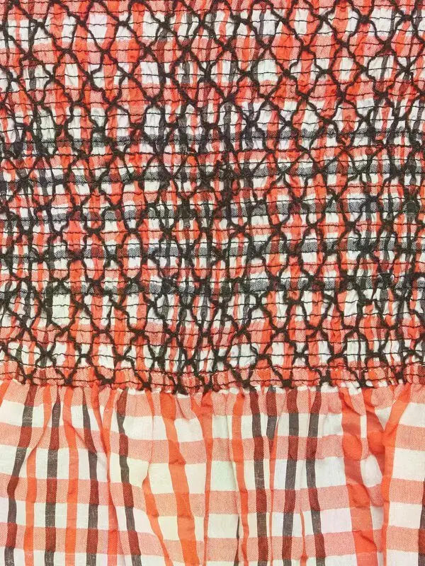GANNI Charron Smocked Seersucker Top