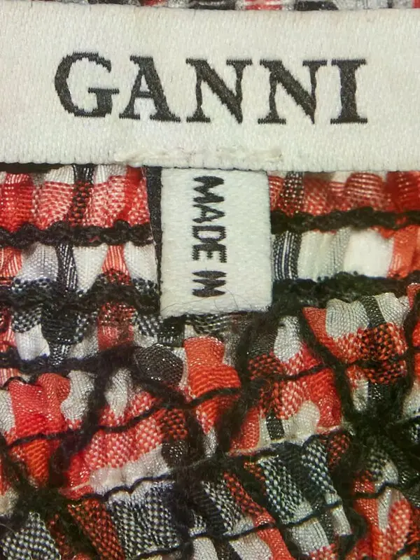 GANNI Charron Smocked Seersucker Top